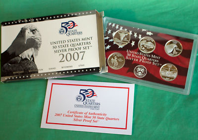 2007 S Proof State Quarter 90% Silver 5 Coin Statehood 25c Set with Box ...