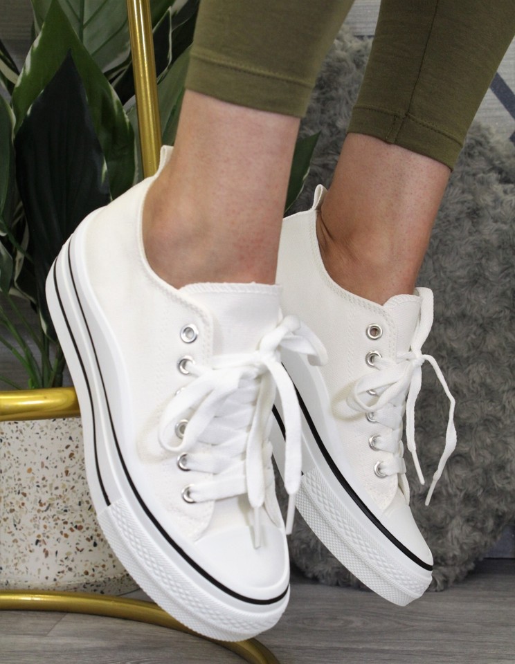 Ladies Canvas Trainers Platform Sneakers Plimsolls Lace Up Pumps Women ...
