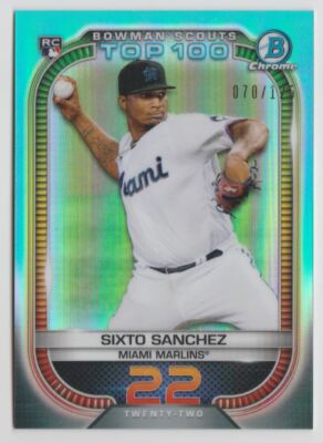 Sixto Sanchez 2021 Bowman Scout’s Top 100 Aqua RC Refractor Rookie 70/ ...