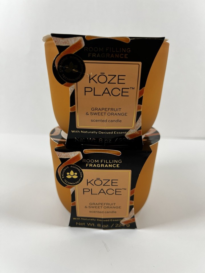 2x 8oz Koze Place Grapefruit & Sweet Orange Scented Candles Citrus Soy ...