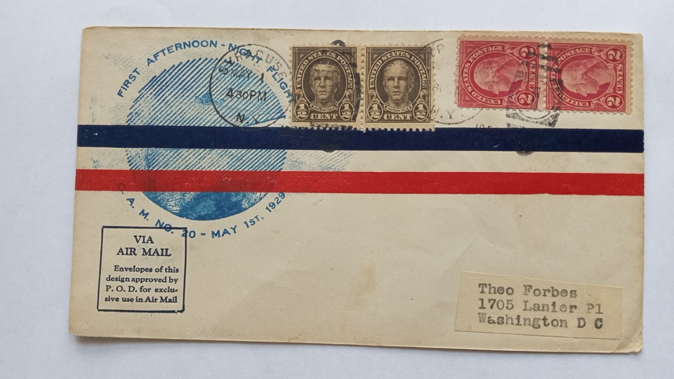 U.S.-1929-FIRST AFTERNOON NIGHT FLIGHT.SYRACUSE N.YORK toWashington D.C ...