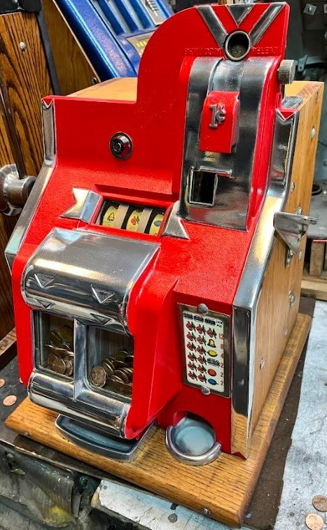 MILLS 1c QT Chevron Slot Machine circa 1936 Red Finish | eBay