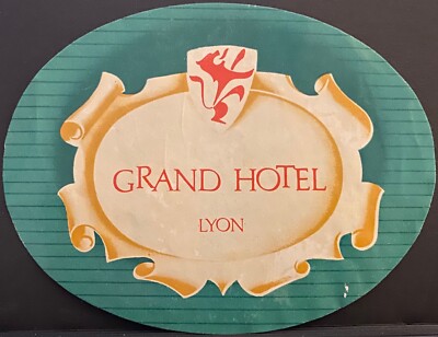 Luggage Label ~ Grand Hotel Lyon FRANCE ~ Stylized Lion & Fancy Frame ...