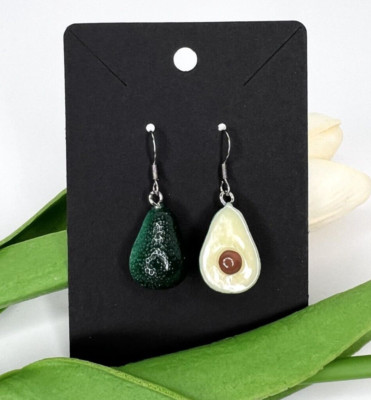 Handmade avocado fruit resin charm hook earrings silver costume jewelry ...