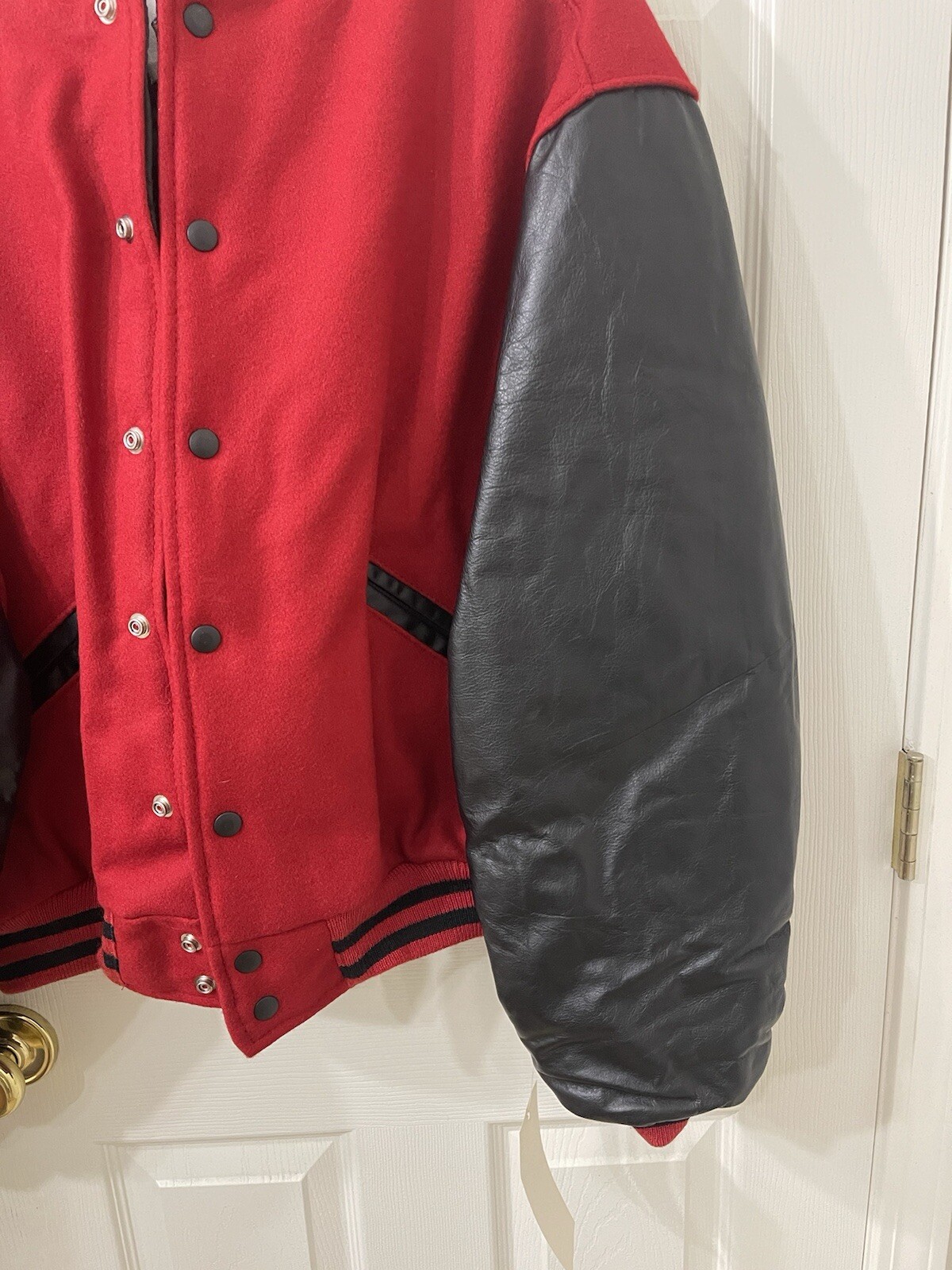 Vintage Excelled BLACK RED LEATHER Wool Varsity Letterman Jacket Sz XL ...