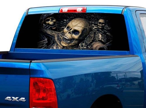 P485 Pirate Skull Rear Window Tint Graphic Decal Wrap Back Pickup ...