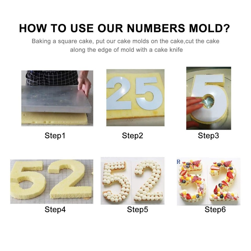 10 Pcs/Set Acrylic Number Cake Molds Cake Baking Stencils for Parties ...
