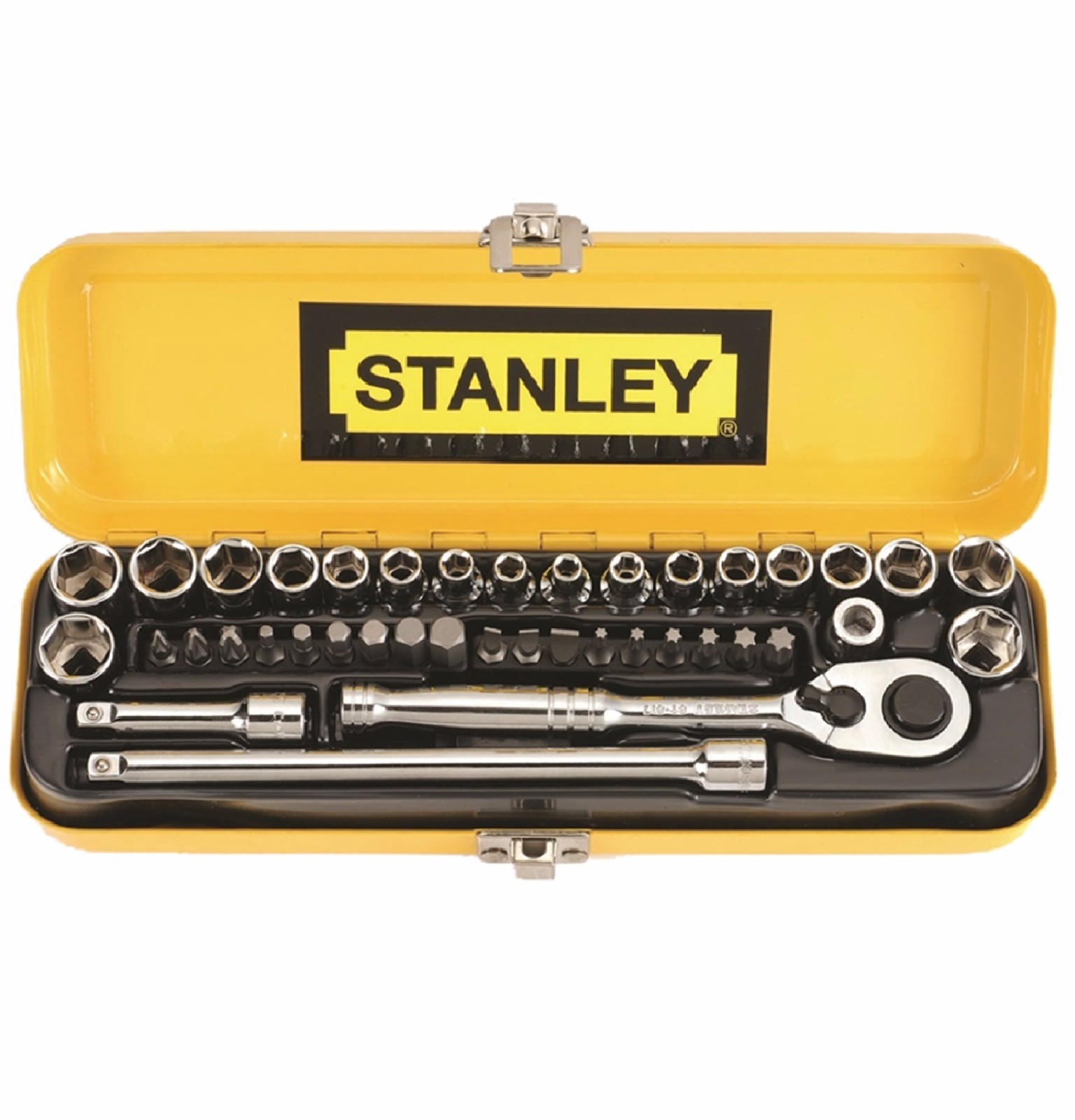 Stanley 40-PIECE 14" DRIVE SOCKET SET w/ 18 Screw Bits & 2 Extensions ...