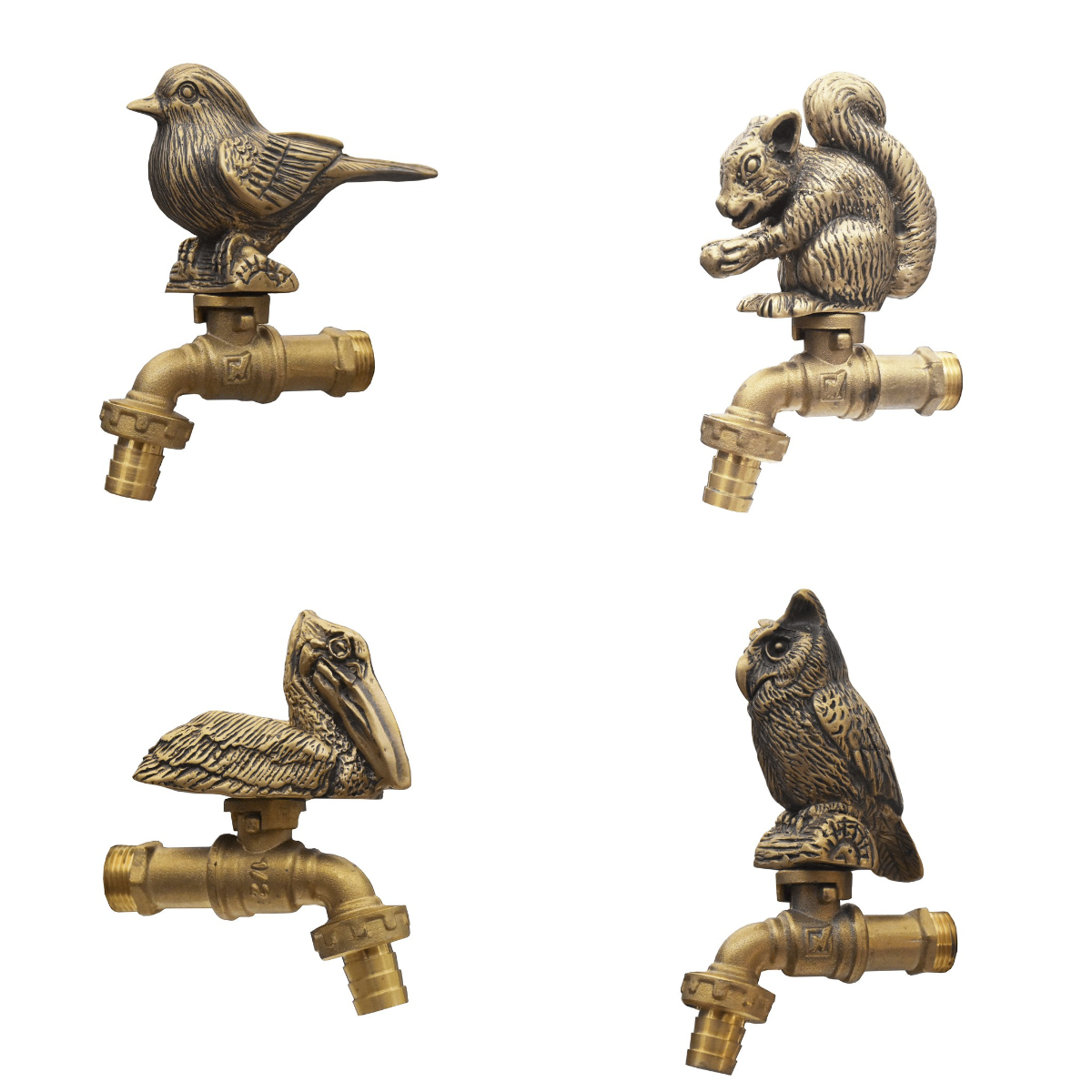Vintage Brass Basin Sink Faucet Tap Water Squirrels, sparrows, owls ...