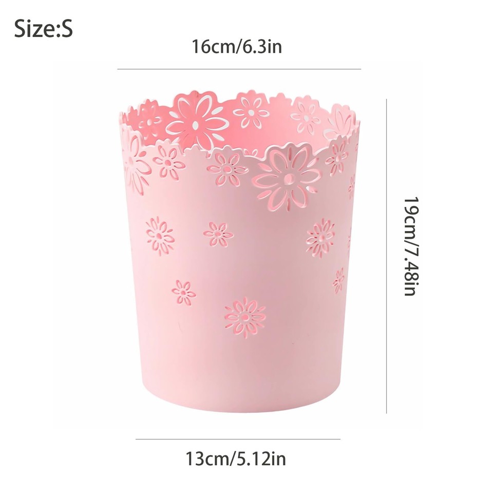 Mini Wastebasket Pink Trash can for Bedroom Wastebasket Hollow Flower ...