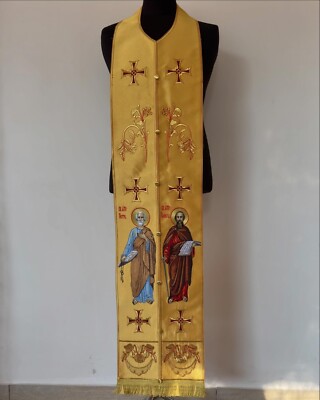 Handmade Orthodox Epitrachelion + Stole. Gold with embroidery icons ...