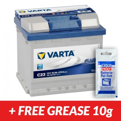 Varta Blue Dynamic C22 Heavy Duty 012 Car Battery 12V 52AH 470A + Clamp ...