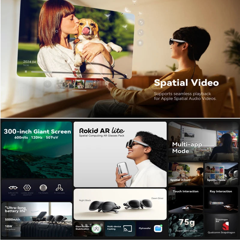 Rokid AR Spatial Lite Max 2 Smart AR Glasses 360" 120Hz OLED 600Nits w ...