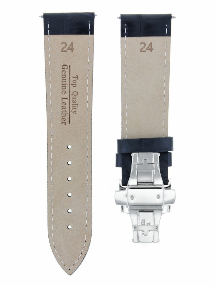 24MM LEATHER STRAP BAND FOR LONGINES WATCH + DEPLOYMENT CLASP BLACK WS ...