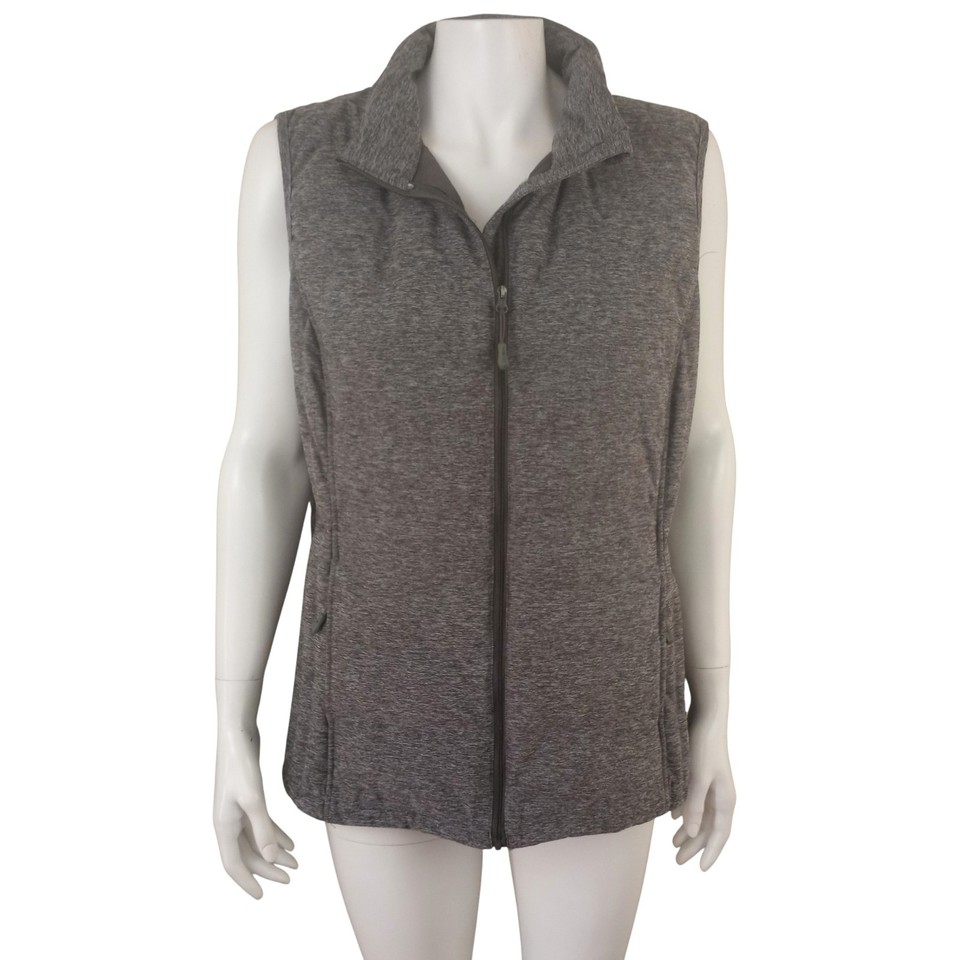 HeatKeep Gray Down Puffer Vest Packable Sleeveless Zip Front Womens XL ...