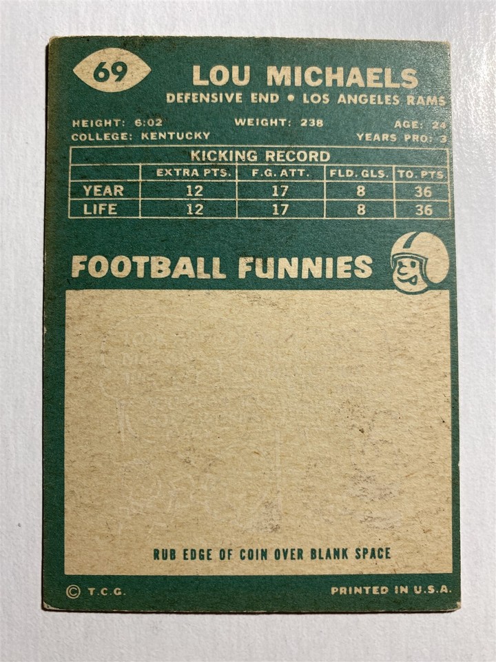 LOU MICHAELS rams 1960 Topps #69 RC - front tear (F7) | eBay