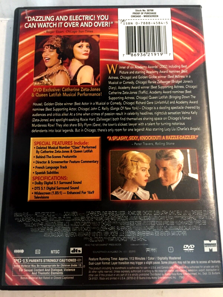 Chicago Renee Zellweger DVD Ships Free Same Day With Tracking VERY GOOD ...