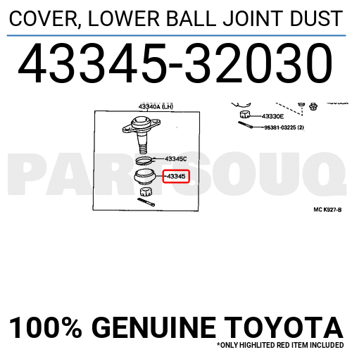 4334532030 Genuine Toyota COVER, LOWER BALL JOINT DUST 43345-32030 | eBay
