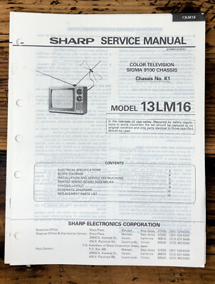 Sharp 13LM16 TV / Television Service Manual *Original* | eBay