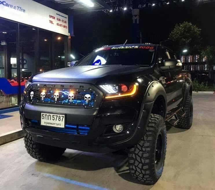 Fit For Ford Ranger 2015-2017 Unique Grille Grill Matte Black LED Skull ...