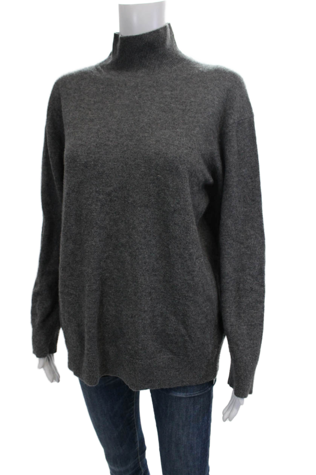 Vince Unisex Dark Gray Cashmere Mock Neck Pullover Sweater Long Sleeve ...