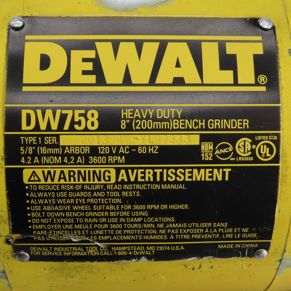 DeWalt DW758 Heavy Duty Bench Grinder 8" 120V 3600RPM | eBay