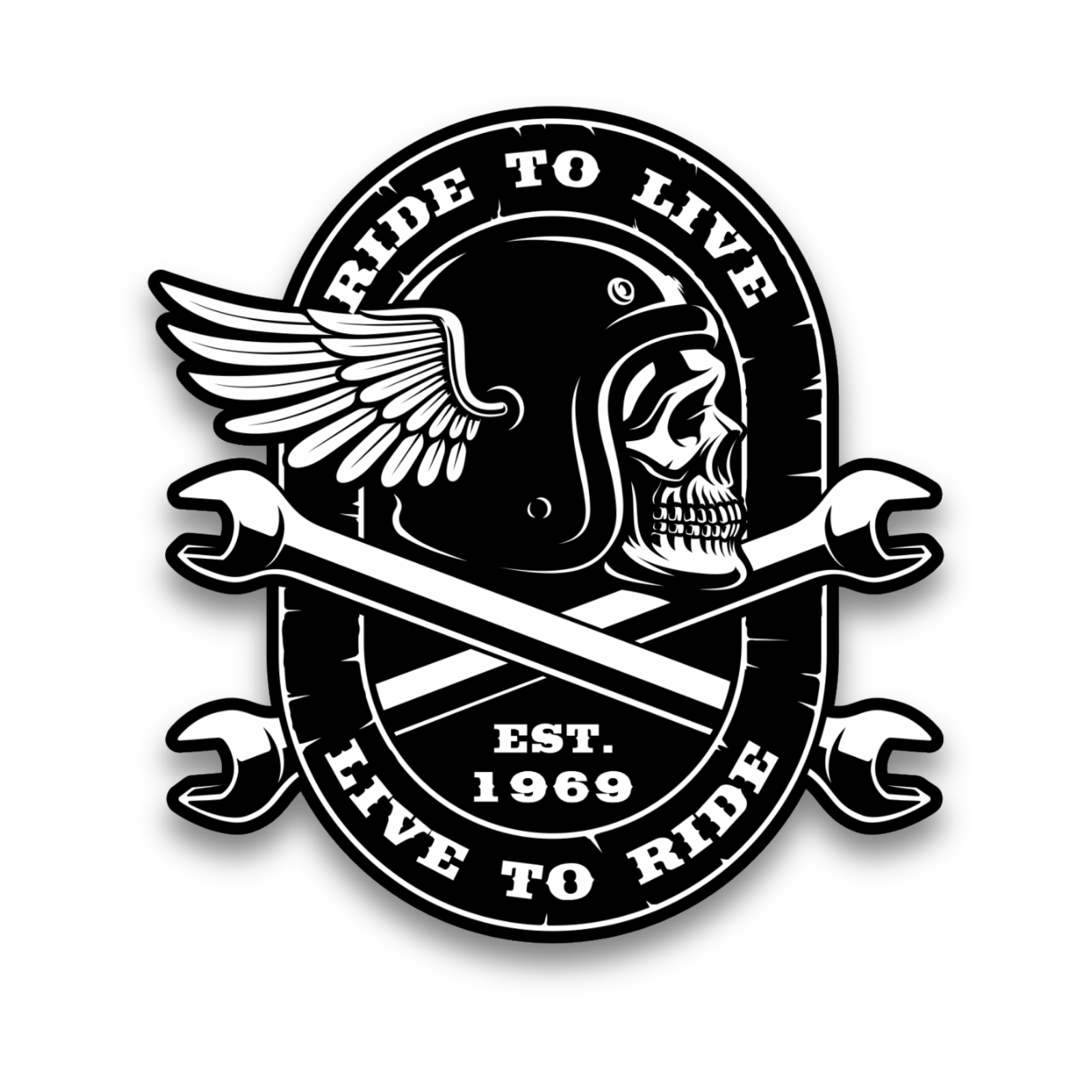 1969 B&W Live To Ride Motorcycle Biker Skull Gothic Vinyl Sticker Decal ...