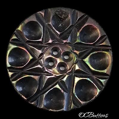 Antique Mother of Pearl MOP Button Smokey Gray Iridescent Rainbow ...