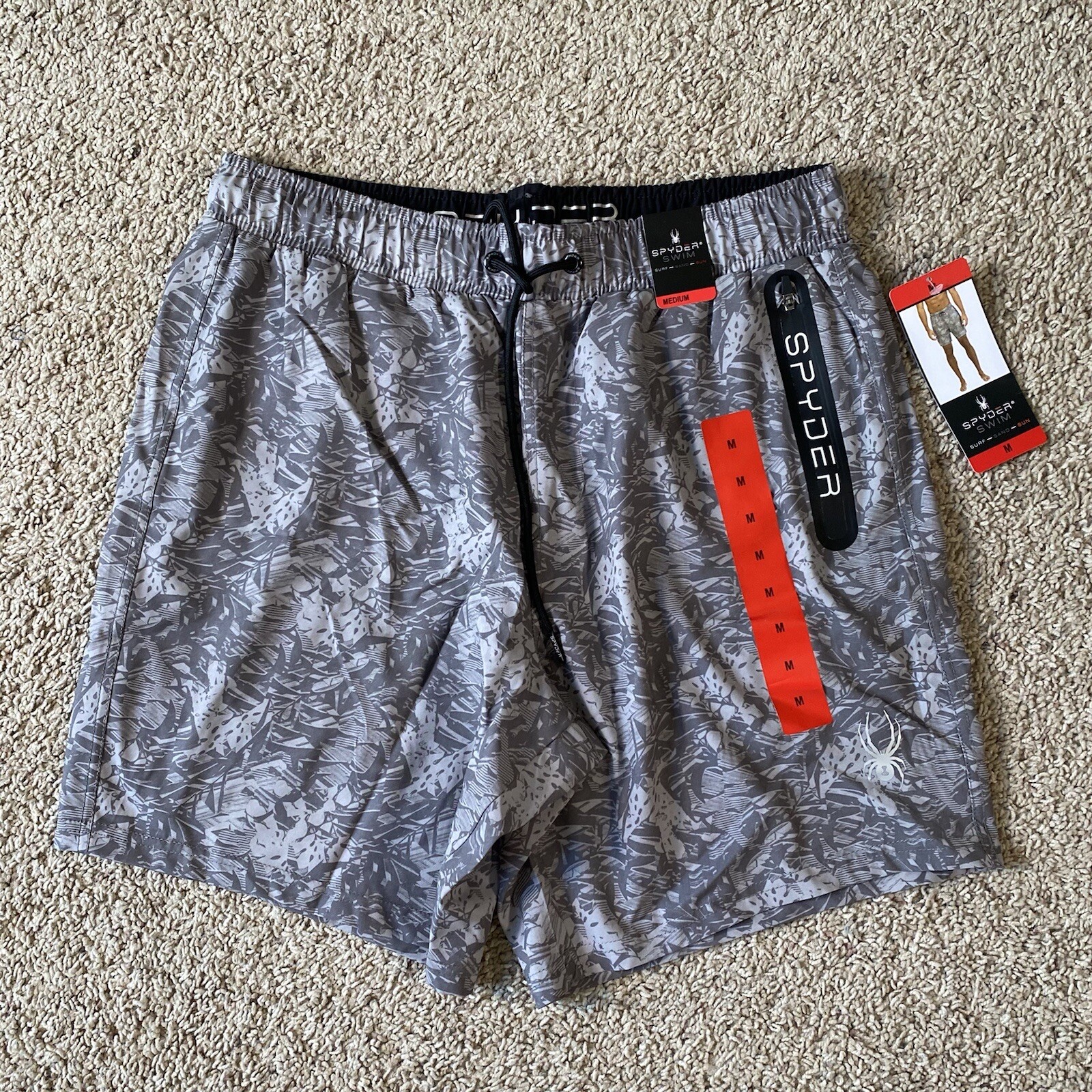 SPYDER Mens Swim Shorts Gray Quick Dry UPF 30 Zip Pocket Boxer Lined ...