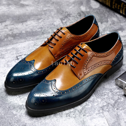 British Carved Brogue Pointed Toe Mens Real Leather Shoes Business Lace ...