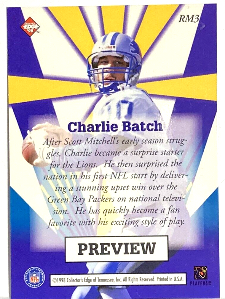 1998 Collectors Edge Masters Charlie Batch Rookie Preview Superbowl ...