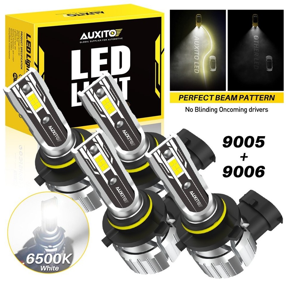 9005 AUXITO 9006 LED Combo Headlight Low High Beam Bulb Kit 6500K Super ...