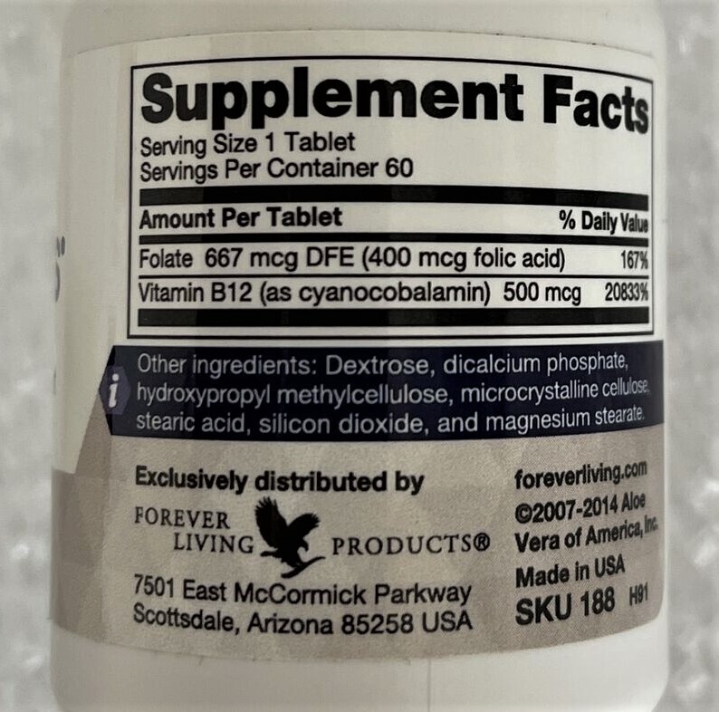 Forever Living B-12 Plus Folic Acid 60 Tabs Brain/Energy Halal/Kosher ...