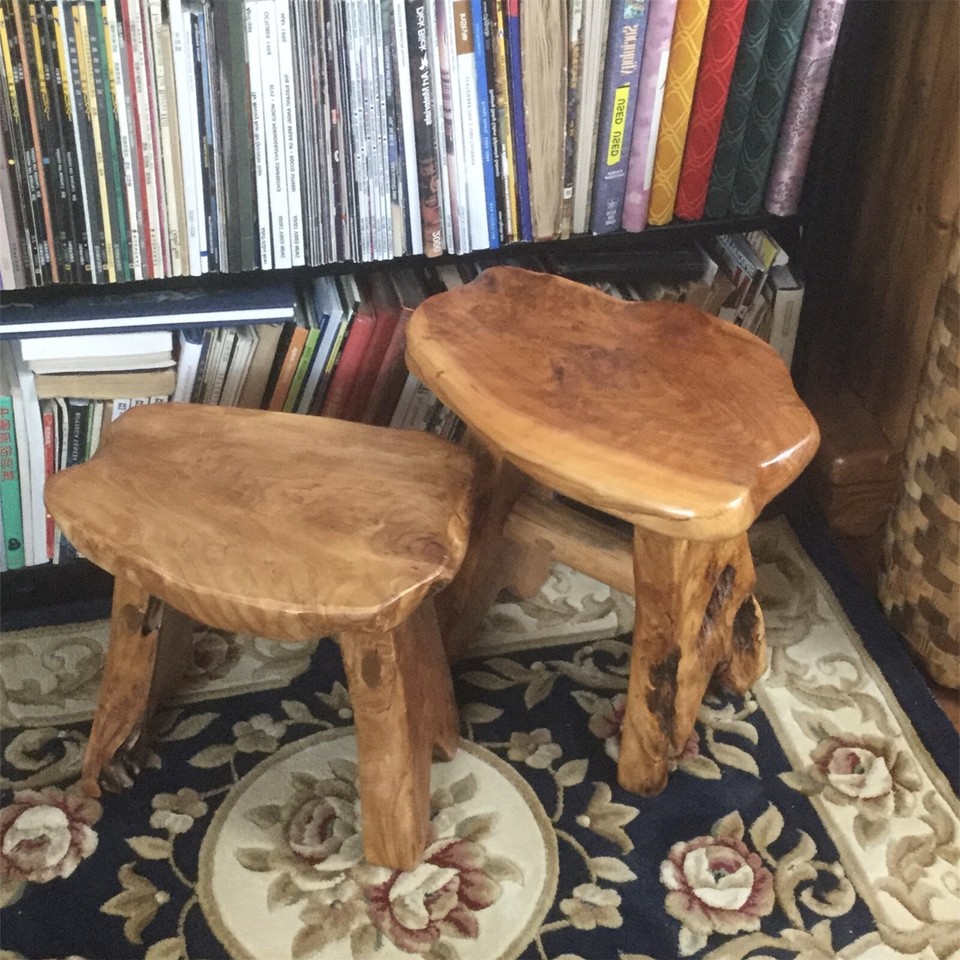 Rustic Natural Edge Cedar Wood Bench Stool End Side Table Unique Accent ...