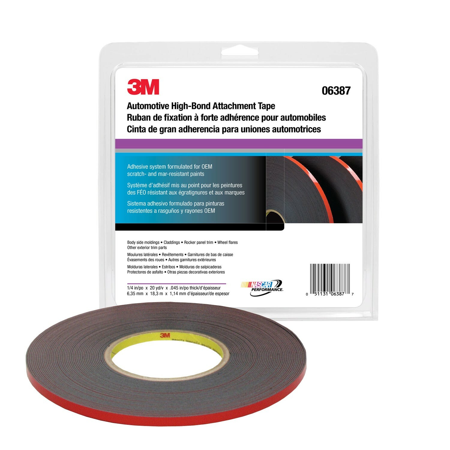 3M 06387 Automotive Acrylic Plus 45 mil Black Attachment Tape (1/4 in ...