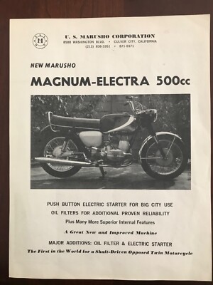 1967 MARUSHO MAGNUM-ELECTRA 500cc Dealer Sales Flyer 2 Sided Paper ...
