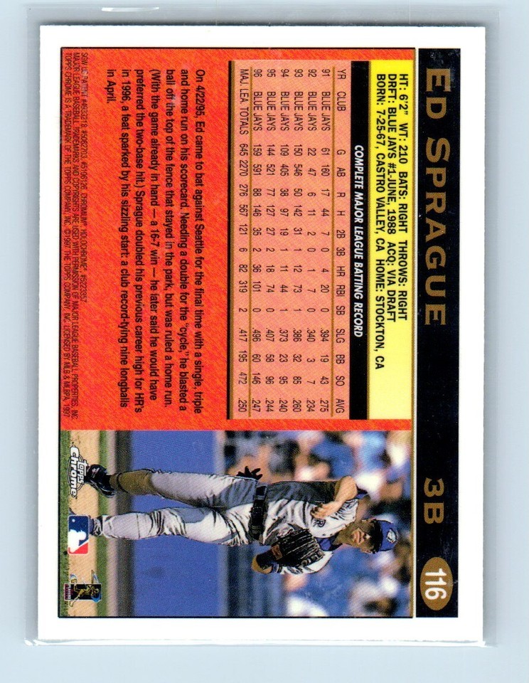 1997 Topps Chrome Ed Sprague Toronto Blue Jays #116 | eBay