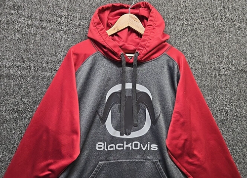 Black Ovis Hoodie Mens XXL Pullover Red Gray Colorblock Sweatshirt ...
