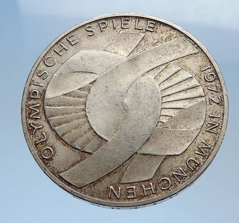 1972 GERMANY Munich Summer Olympics Commemorative Silver 10 Mark Coin ...