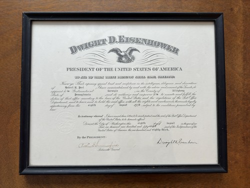 Framed 1958 President Dwight Eisenhower Signed Post Office Appointment ...