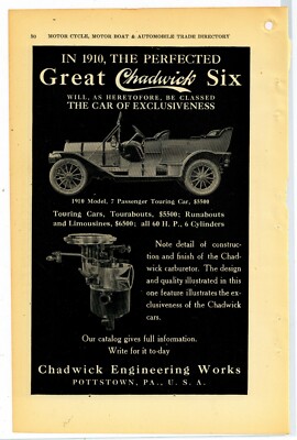 1910 Chadwick Engineering Works Ad: Chadwick Six Motor Car - Pottstown ...