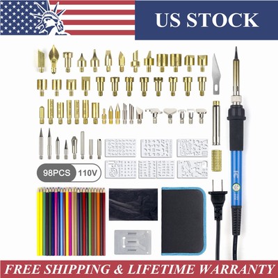 60W Wood Burning Pen Set 98PCS Multi-use Stencil Welding Soldering Tips ...
