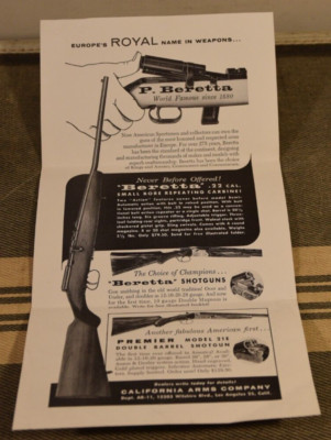 1950's BERETTA .22 RIFLE Advertising FLYER Brochure CALIFORNIA ARMS ...