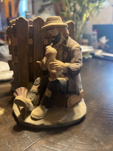 Vtg Emmett Kelly Jr Coll Flambro Bisque Porcelain Hobo Clown Bookends ...