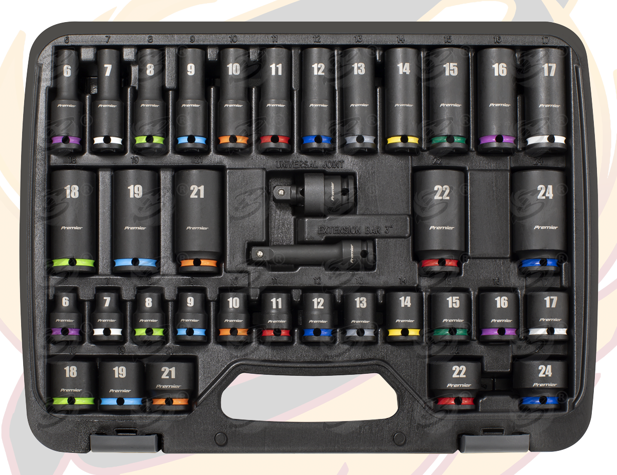 SEALEY DEEP & SHALLOW IMPACT SOCKET Set 3/8"Dr 36pc 6mm-24mm 6pt Hex ...