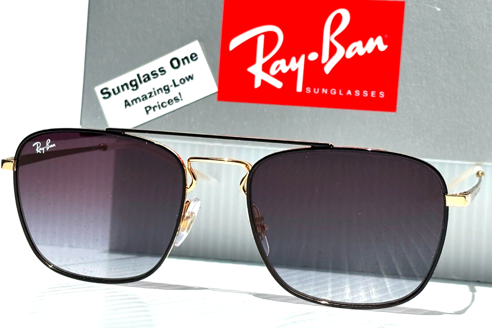 NEW Ray Ban Shiny Gold & Black Frame Gray Gradient Lens Sunglass RB3588 ...