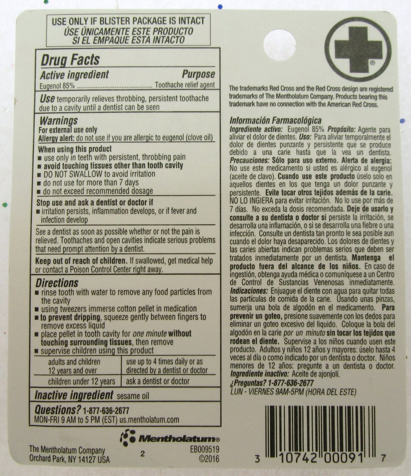 Red Cross Toothache Medication Kit ~ Instant Pain Relief ~ Eugenol Oil ...