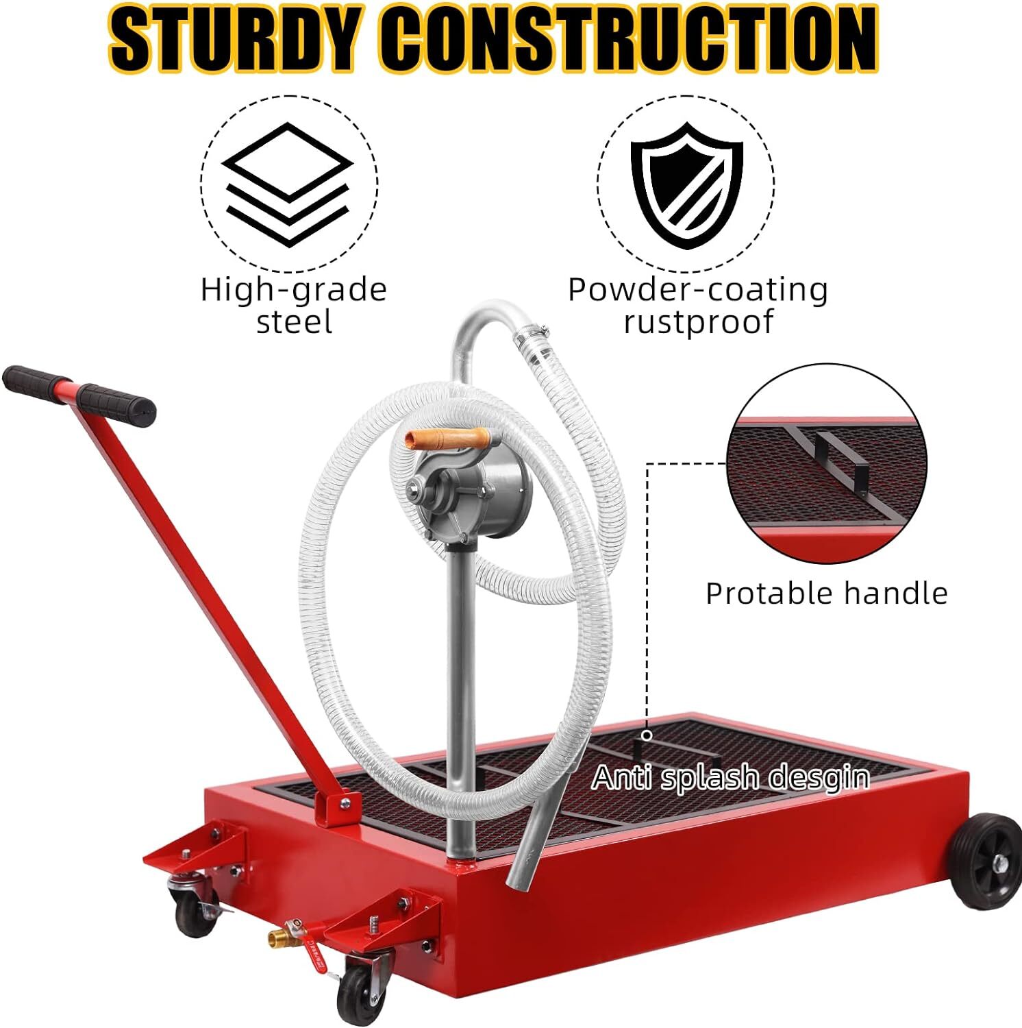 25 Gal Oil Drain Pan Low Profile Dolly Rolling Car Truck Oil Change Pan ...