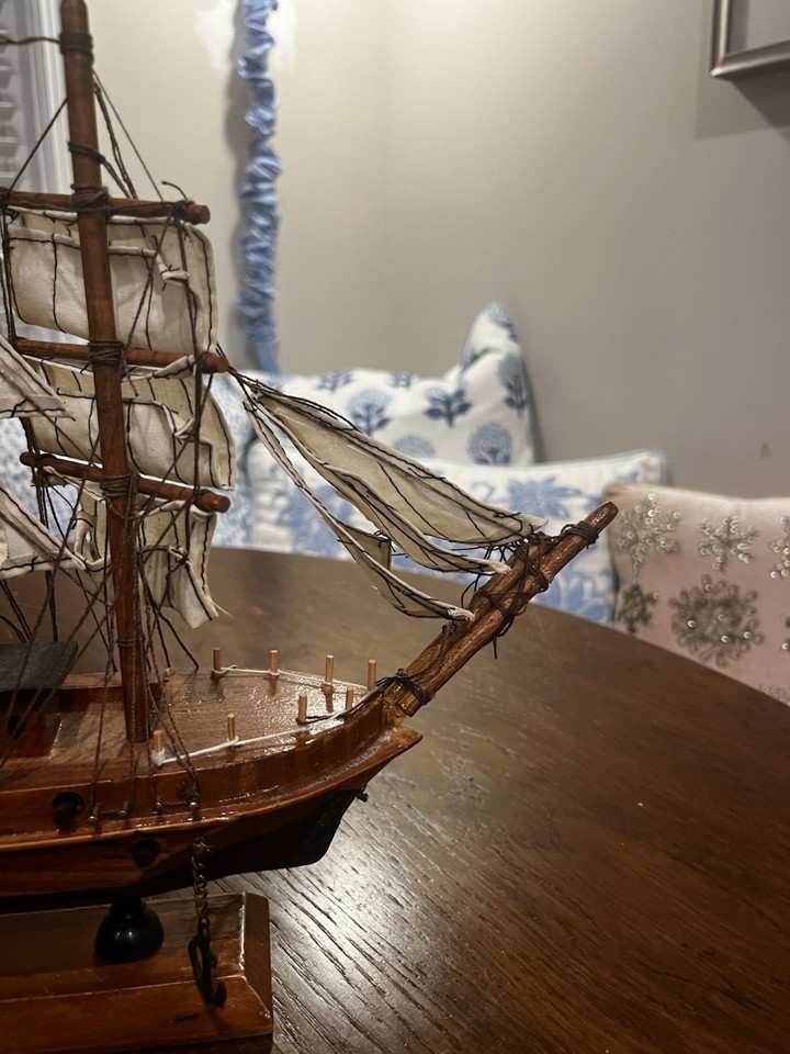 Handcrafted Wooden Ship Model / Cloth Sails – Vintage Maritime Decor ...