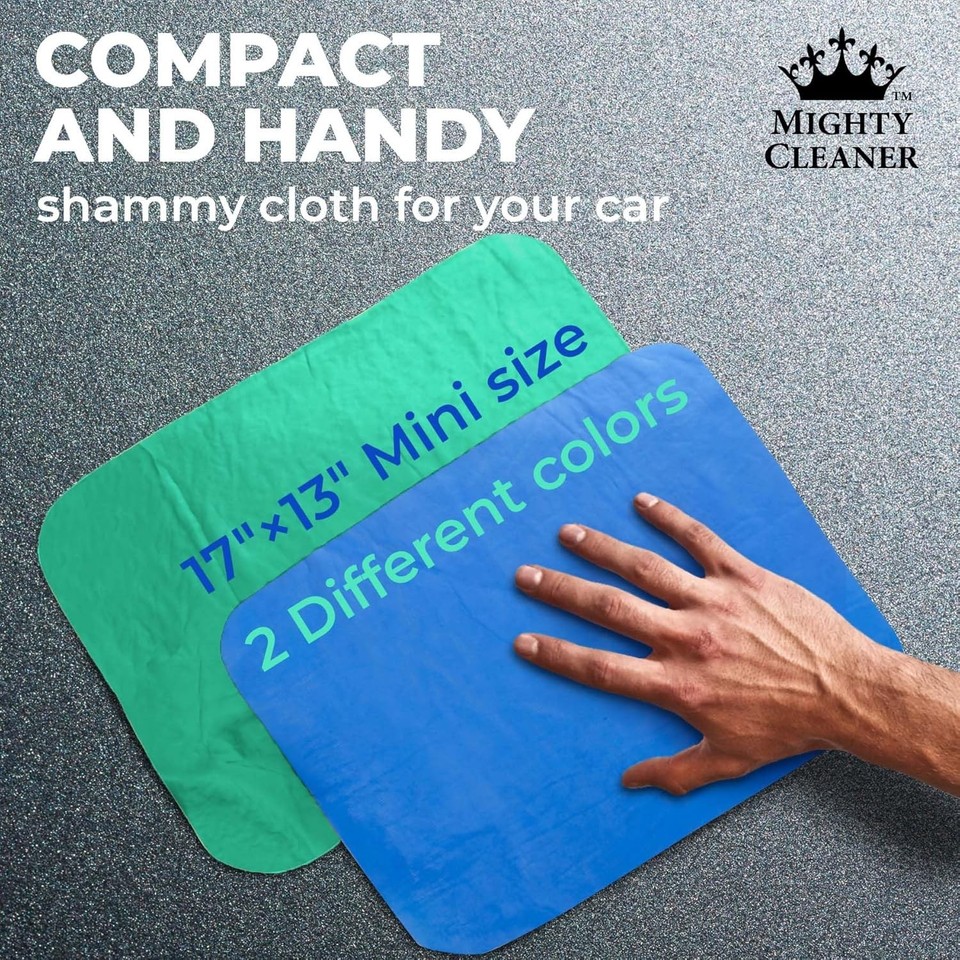 2pk Mini +1 Free Shammy Cloth for Car Drying - (17”x13”) -Mint, Blue ...